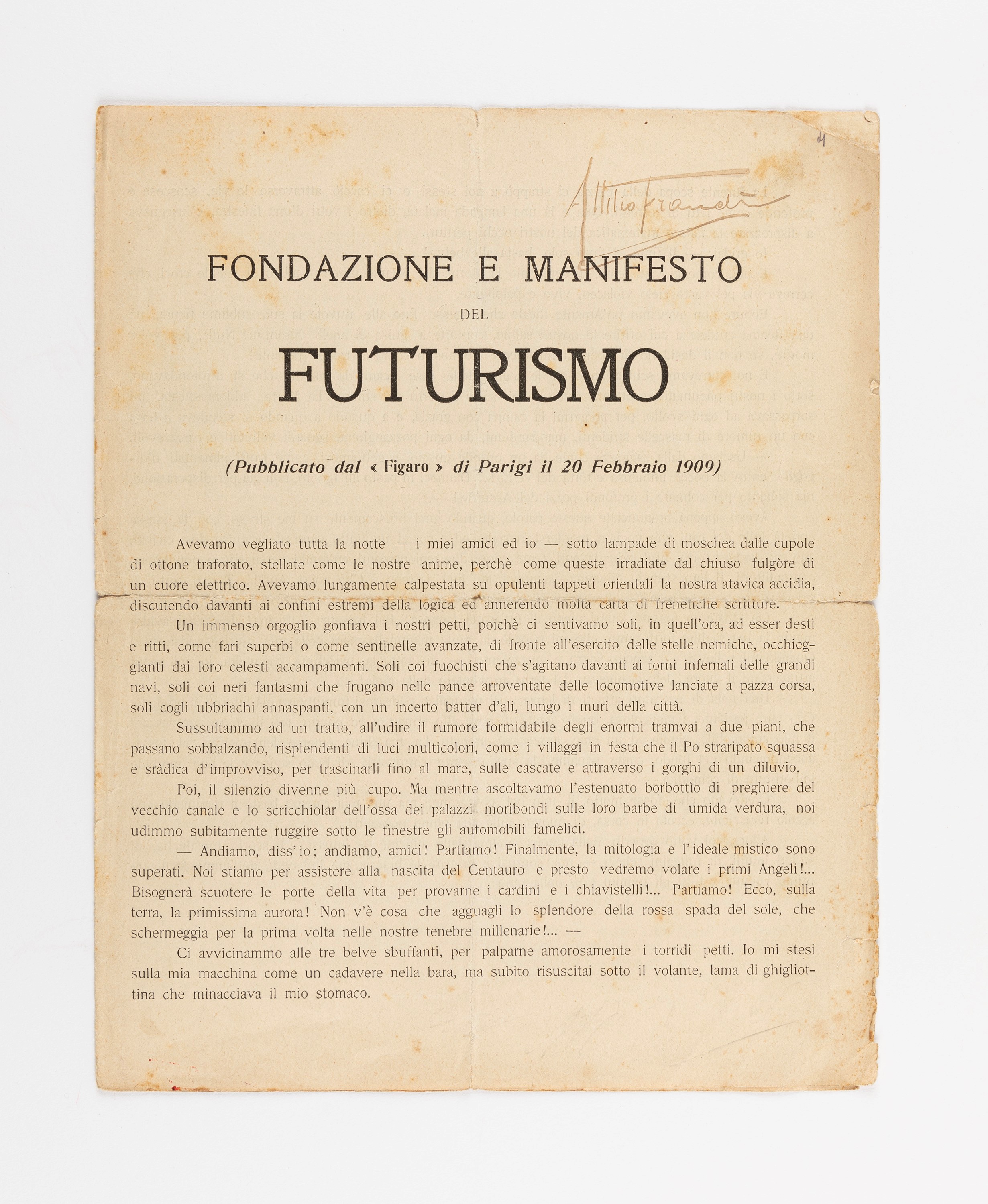 Filippo Tommaso Marinetti (rif.) - Fondazione e Manifesto del Futurismo ...